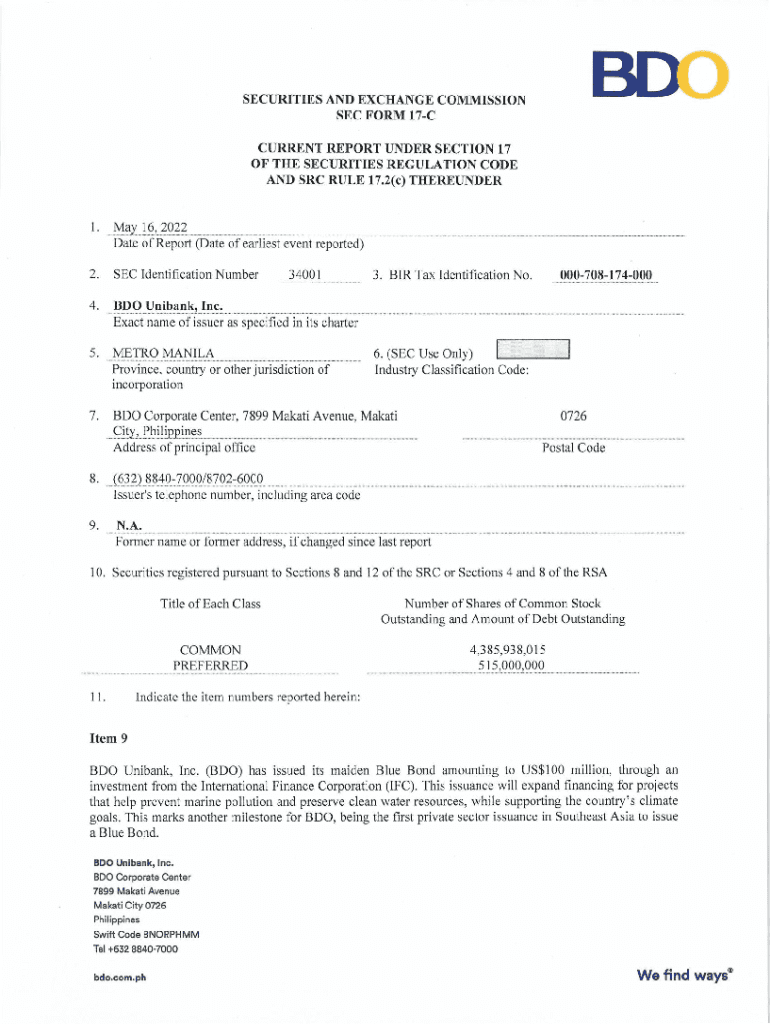 Fillable Online IFC's investment in BDO's Blue Bond helps tackle marine ... Fax Email Print ...