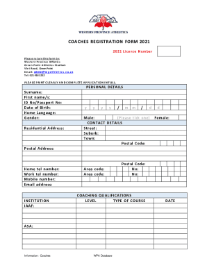 Fillable Online COACHES REGISTRATION FORM 2021 Fax Email Print - pdfFiller
