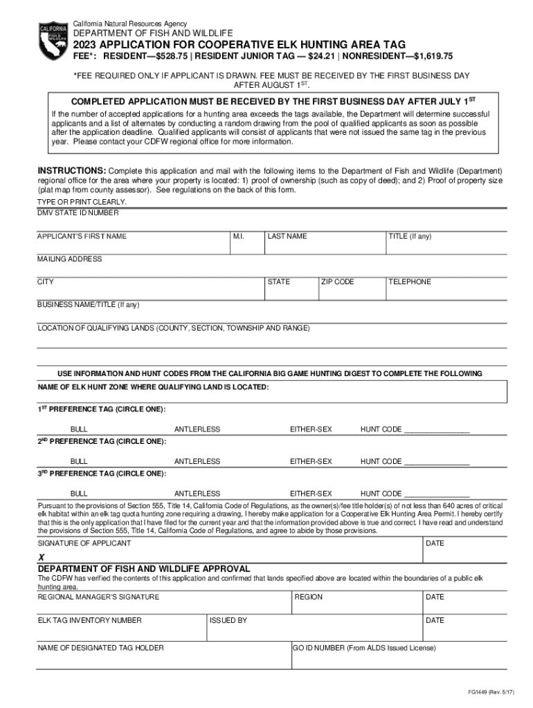 Fillable Online 2023 Application for Cooperative Elk Hunting Area Tag. 555 LO TAG Fax Email ...