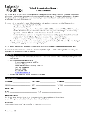 Fillable Online TD Bank Group Aboriginal Bursary Application Form Fax ...