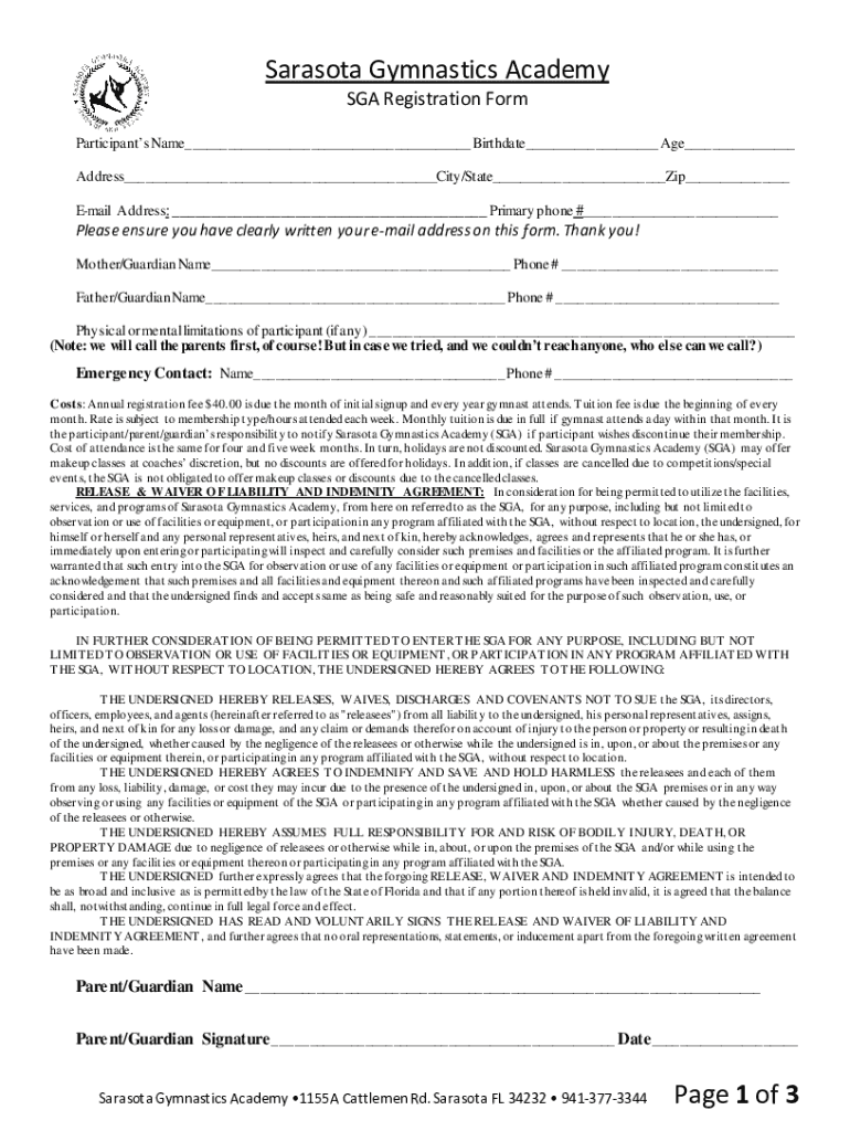 Fillable Online Parent ClubsSarasota Gymnastics Academy Fax Email Print - pdfFiller