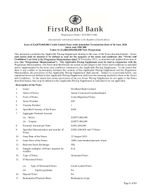 Fillable Online FirstRand Bank to Issue ZAR75 Million Credit-linked ...