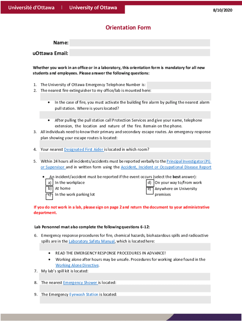 Fillable Online Orientation form for new employees/students Fax Email ...
