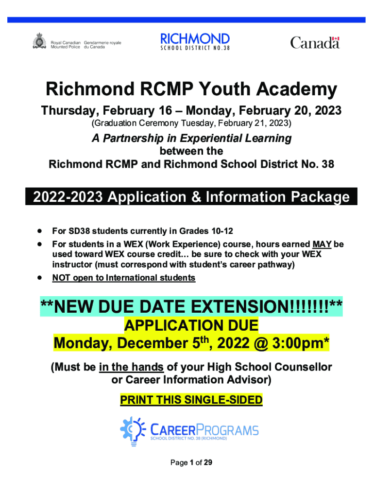 Fillable Online careerprograms sd38 bc Richmond RCMP Youth Academy ...