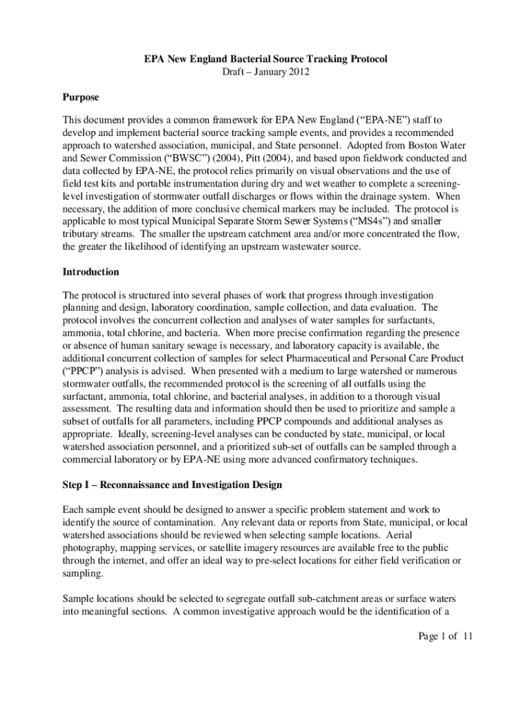 Fillable Online EPA New England Bacterial Source Tracking Protocol, Draft Fax Email Print ...