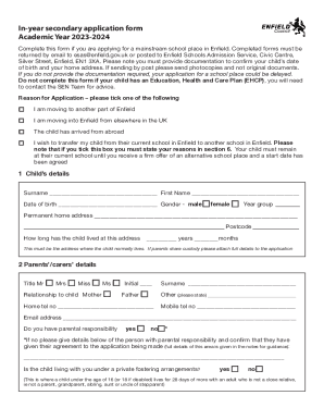 Fillable Online In-year secondary application form 2023 to 2024 Fax ...