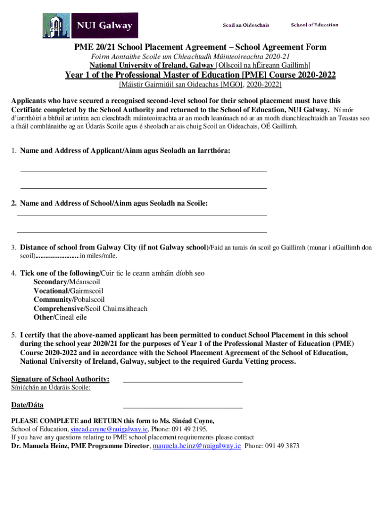 Fillable Online PME 20/21 SP/School Agreement Form Fax Email Print ...