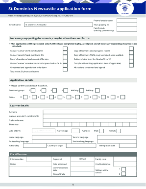 Fillable Online ST DOMINICS NEWCASTLE APPLICATION FOR ... Fax Email ...