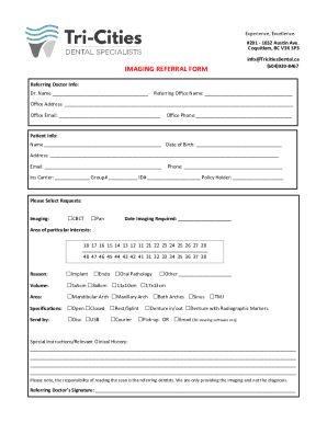 Fillable Online IMAGING REFERRAL FORM Fax Email Print - pdfFiller