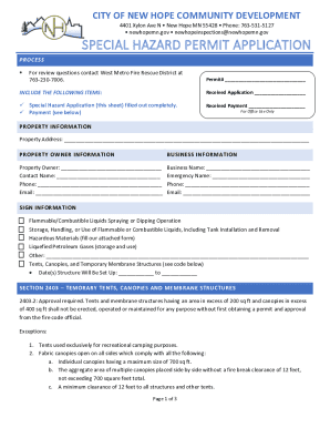 Fillable Online SPECIAL HAZARD PERMIT APPLICATION Fax Email Print ...