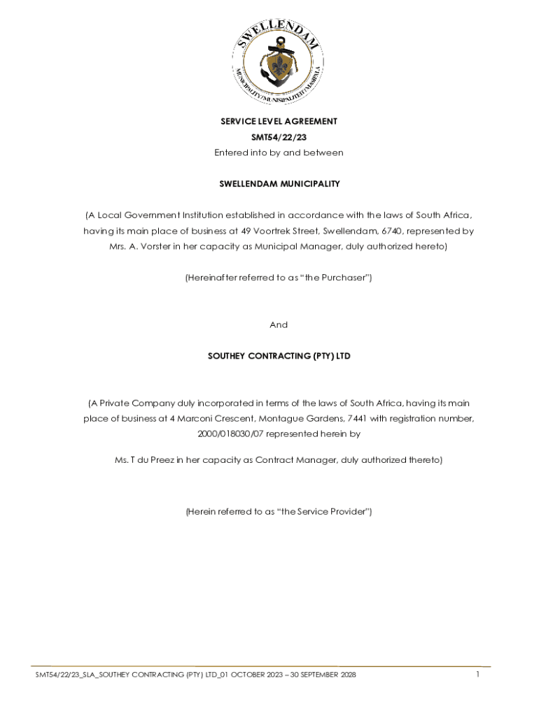 Fillable Online SERVICE LEVEL AGREEMENT SMT54/22/23 Entered into by and ... Fax Email Print ...