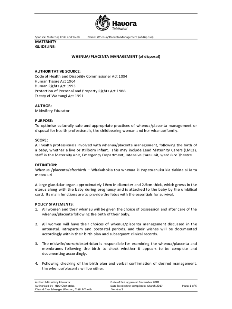 Fillable Online Guideline for the release of a human fetus or placenta ...