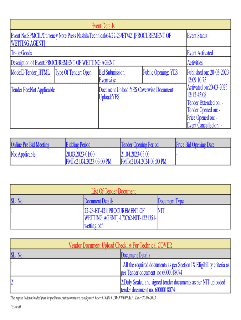 Fillable Online Event Details List Of Tender Document Vendor Document ... Fax Email Print ...