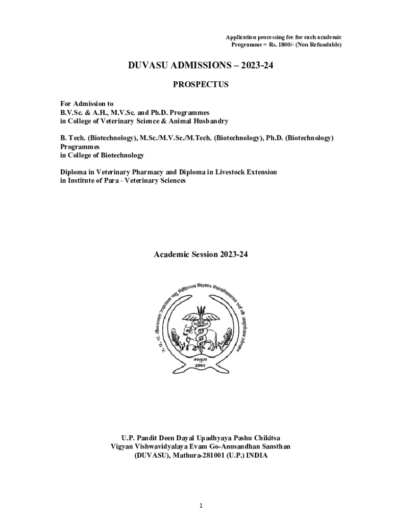 Fillable Online UP Veterinary Exam 2023: DUVASU Application Form ...