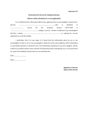 Fillable Online Declaration by Parent for Saksham Scheme (Please strike ...