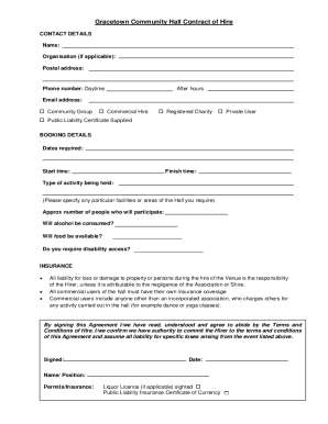 Fillable Online Gracetown Hall Booking Form and Terms Fax Email Print ...