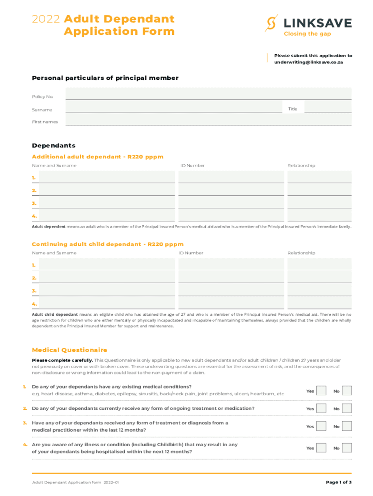 Fillable Online 2022 Adult Dependant Application Form Fax Email Print - pdfFiller