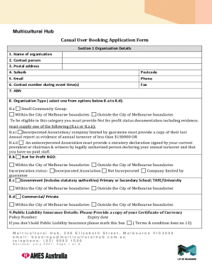 Fillable Online Multicultural Hub Casual User Booking Application Form ...