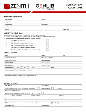 Fillable Online Motor Theft Claim Form - Genlib Fax Email Print - pdfFiller