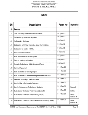 Fillable Online INDEX SN Description Form No Remarks Fax Email Print ...
