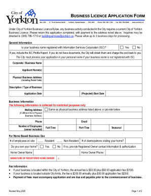 Fillable Online Business Licence Application Form - City of Yorkton Fax ...