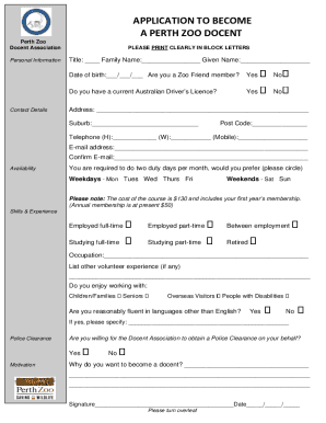Fillable Online Fillable Online Docent Application Form (pdf) - Perth ...