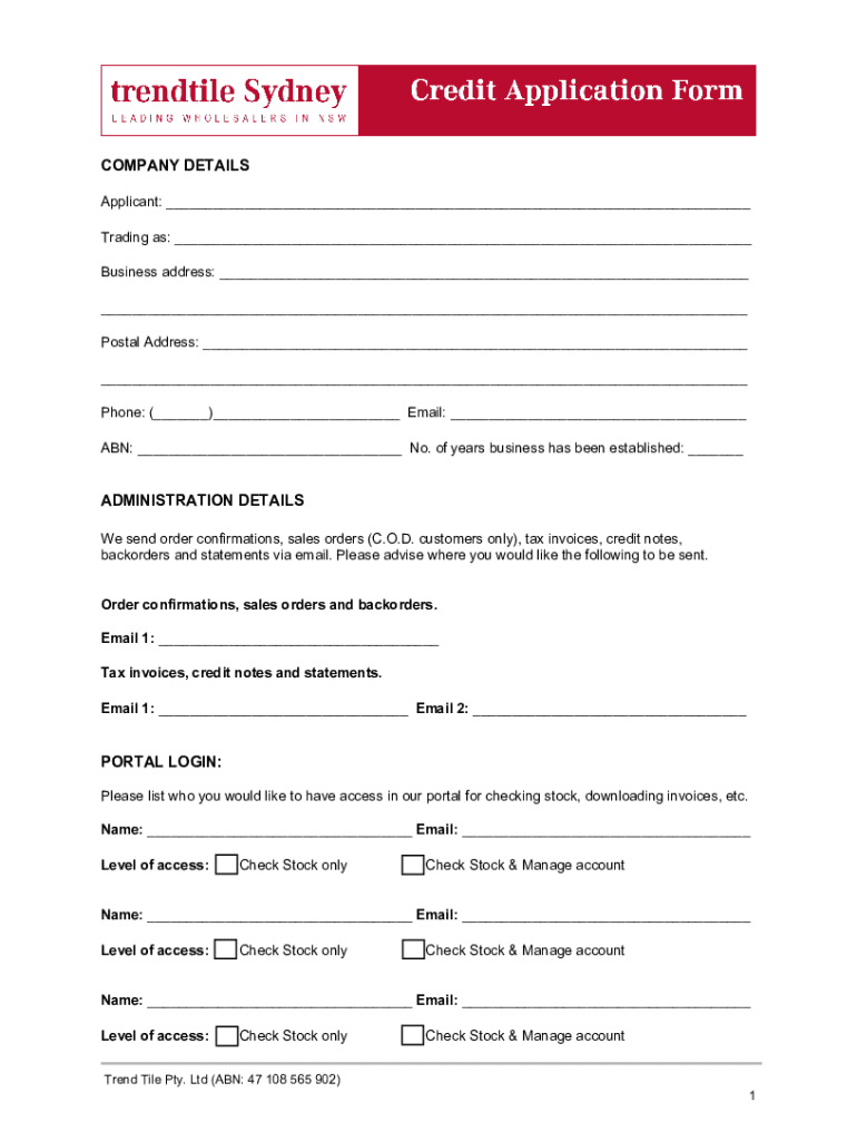 Fillable Online Credit Application Form Updated 2705 Fax Email Print ...