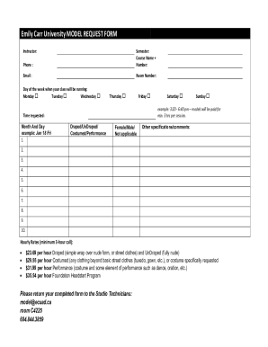 Fillable Online Emily Carr University MODEL REQUEST FORM Fax Email Print - pdfFiller