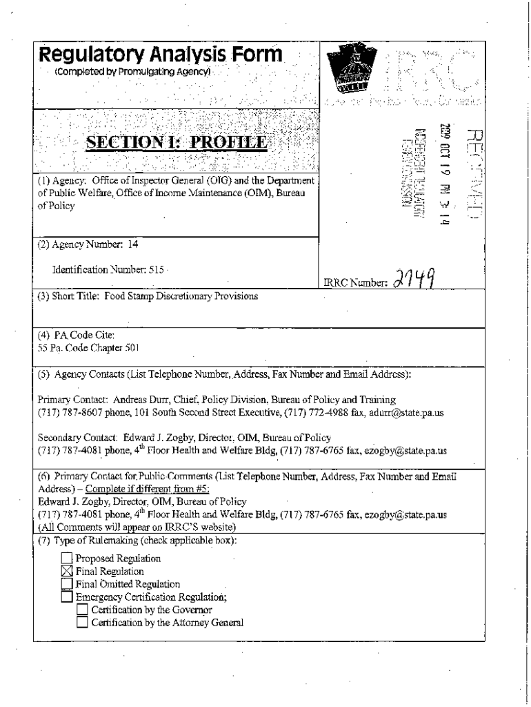 Fillable Online Colorado's Rulemaking and Cost-Benefit Analysis Process ...