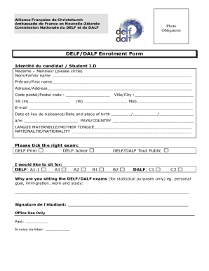 Fillable Online DELF/DALF Enrolment Form Fax Email Print - pdfFiller