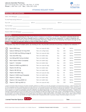 Fillable Online VITAMINS REQUEST FORM Fax Email Print - pdfFiller