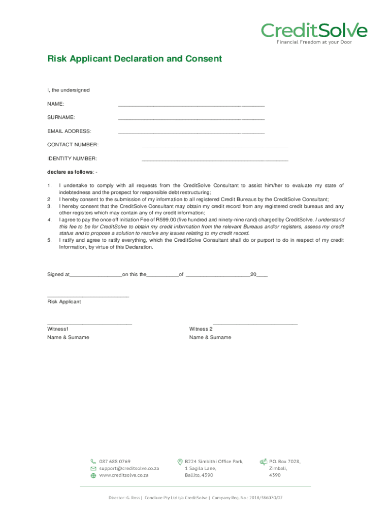 Fillable Online Risk Applicant Declaration and Consent Fax Email Print ...