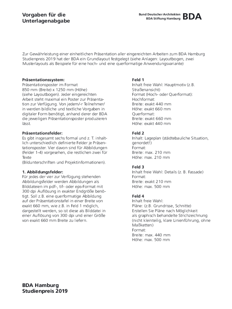 Ausfüllbar Online BDA Hamburg Studienpreis Fax Email Drucken - pdfFiller