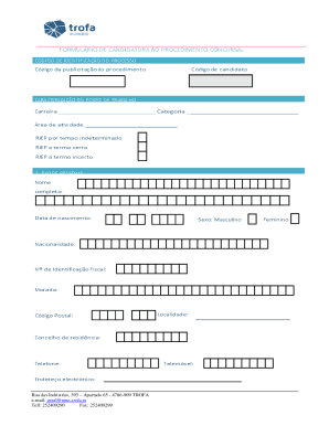 Preenchível Disponível Requerimento de candidatura a procedimento concursal ... Fax Email ...
