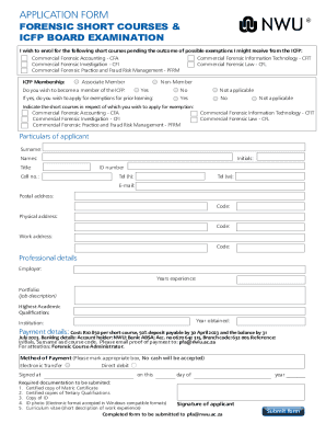 Fillable Online application form - forensic short courses & icfp ...