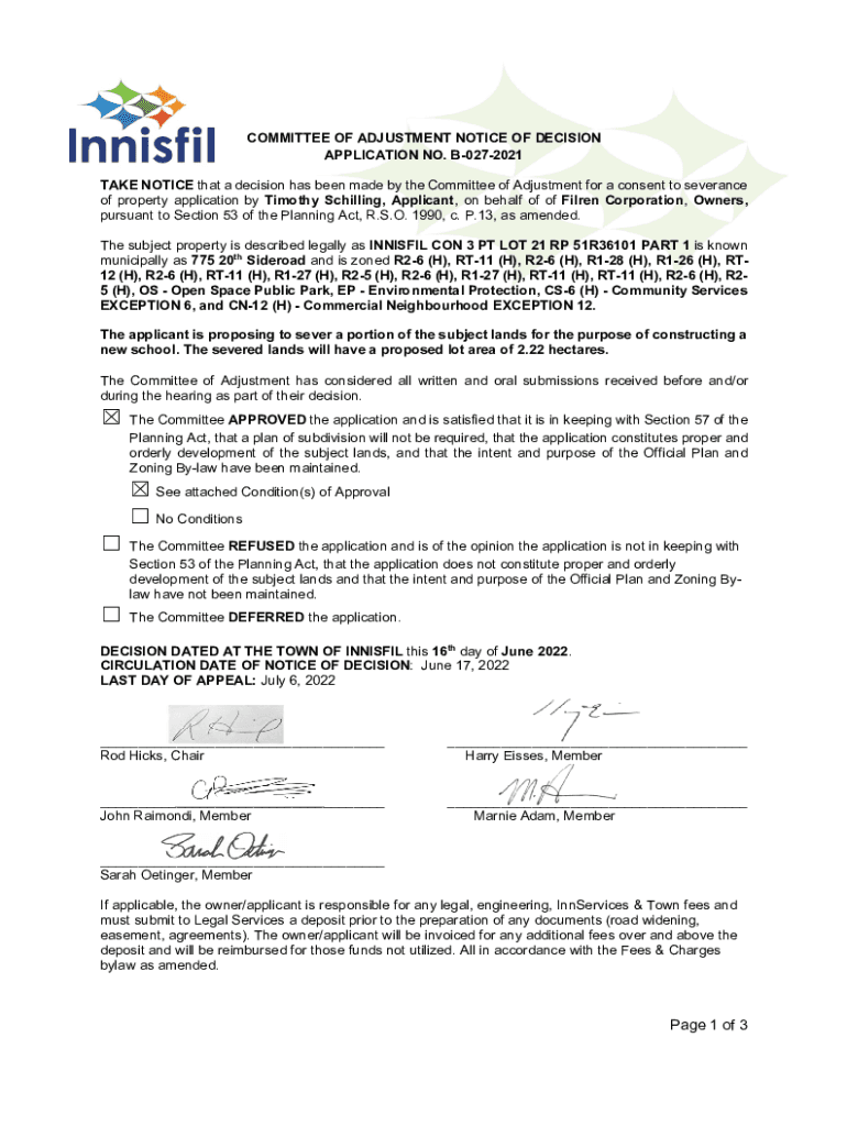 Fillable Online TAKE NOTICE that a decision has been made by the ...