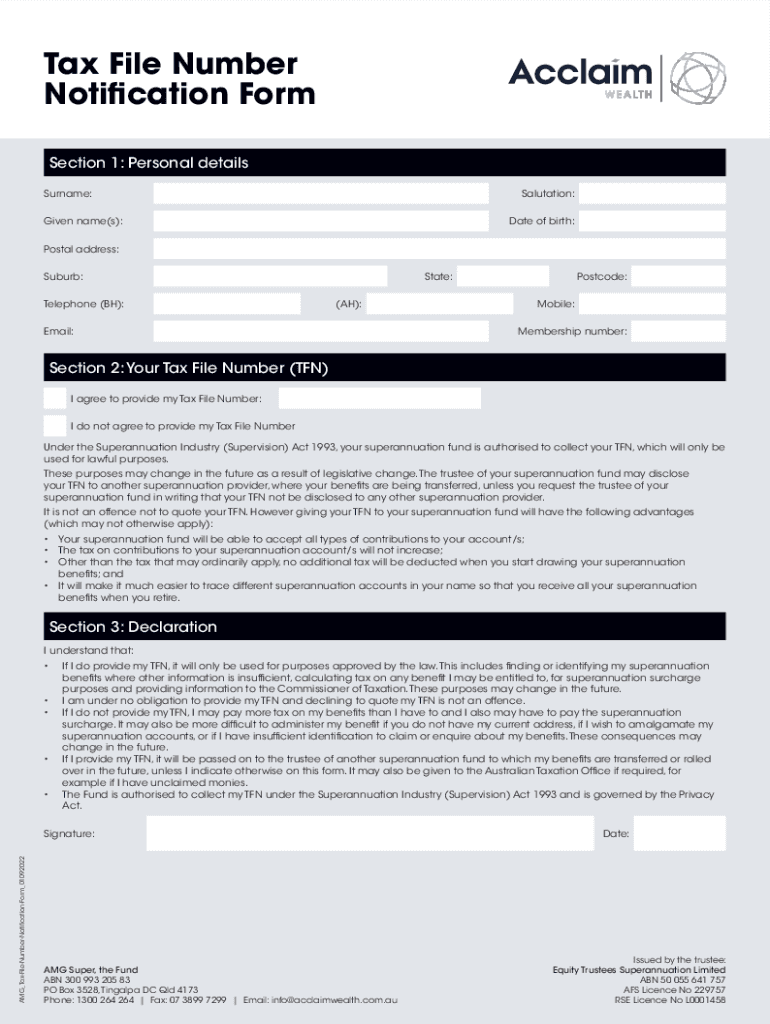 Fillable Online Tax File Number Notification Form - NET Fax Email Print ...