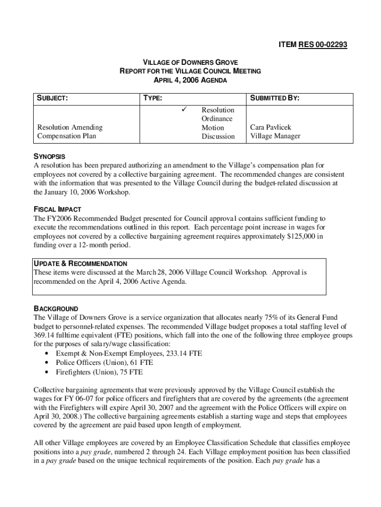 Fillable Online Compensation PlanResolution Ordinance Motion Discuss ...