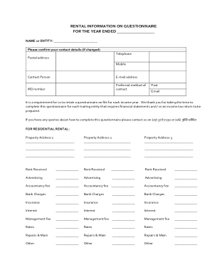 Fillable Online RENTAL INFORMATION ON QUESTIONNAIRE Fax Email Print ...
