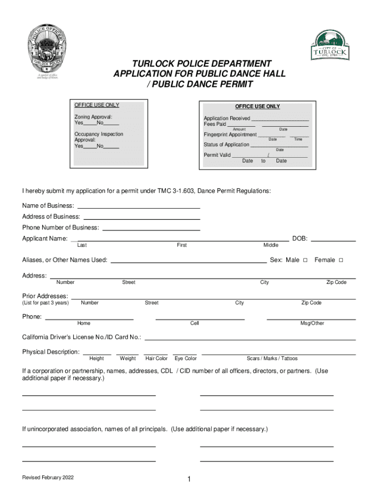 Fillable Online ci turlock ca turlock police department application for ...