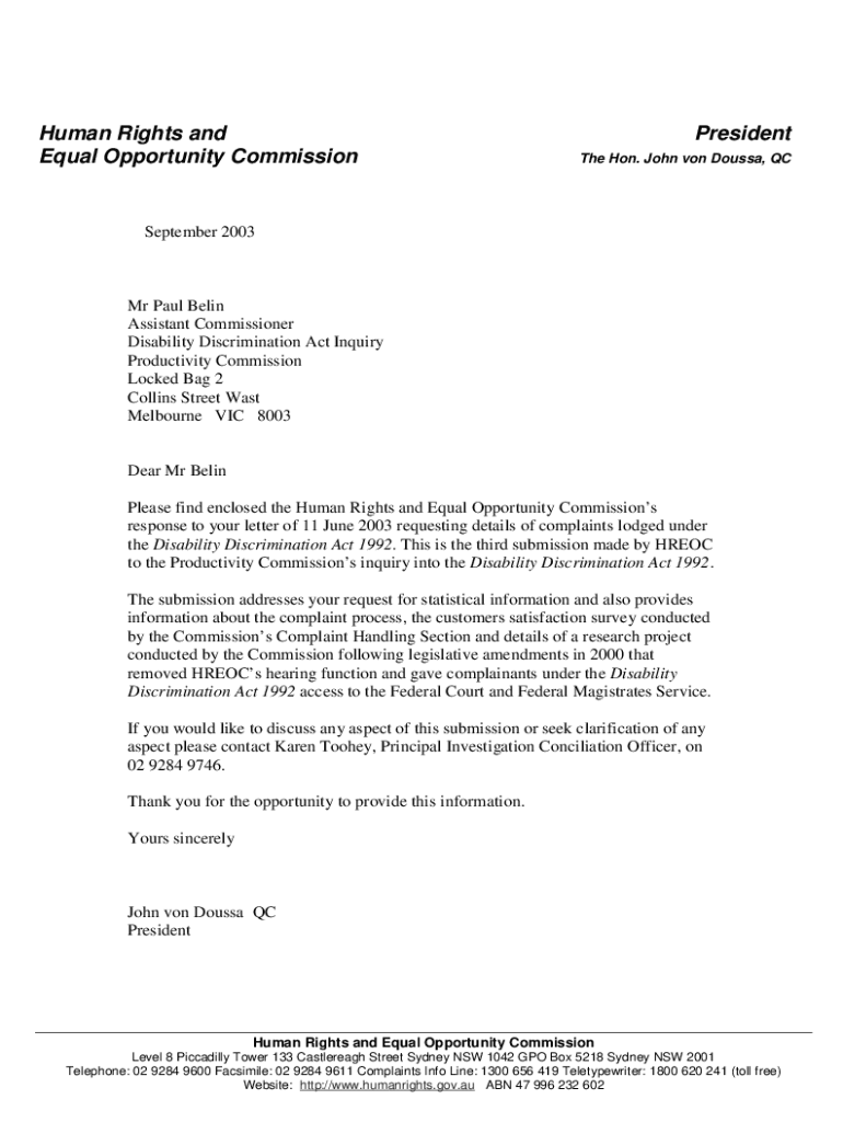 Fillable Online Human Rights and President Equal Opportunity Commission ...