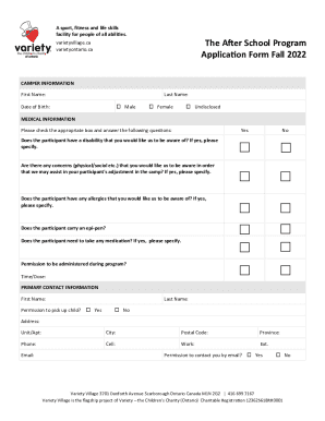 Fillable Online The After School Program Application Form Fall 2022 Fax ...