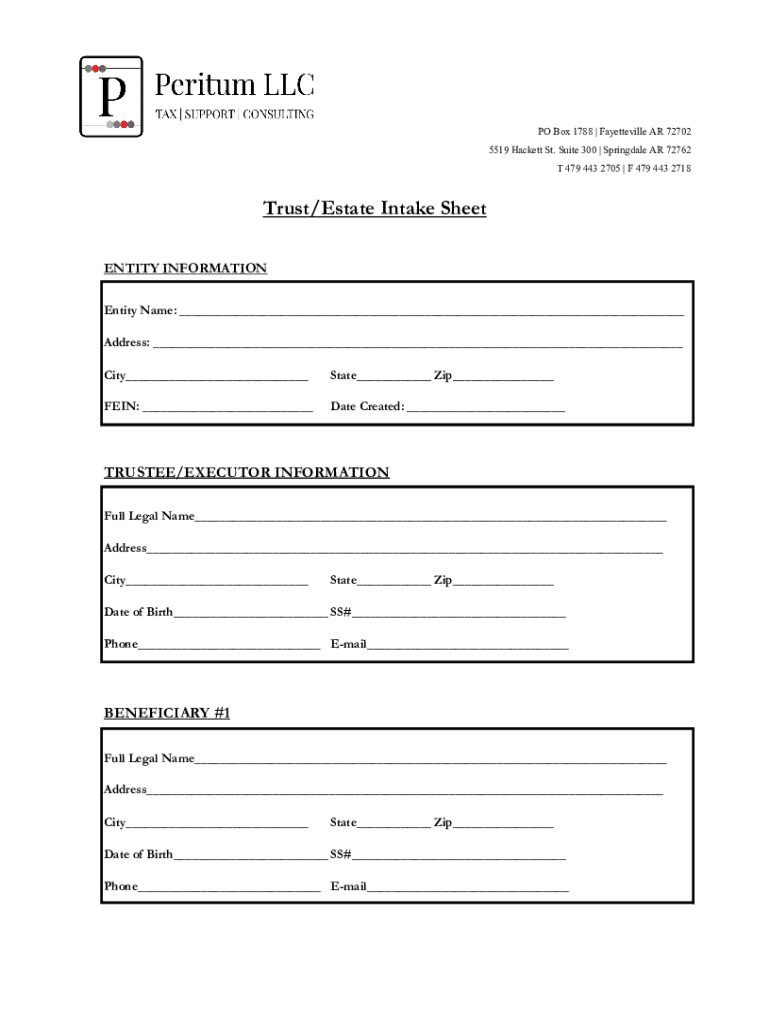 Fillable Online Trust Intake Sheet.xlsx Fax Email Print - pdfFiller