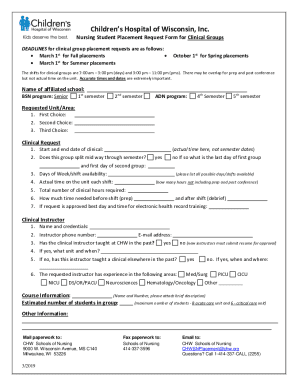 Fillable Online Nursing student placement request form for clinical ...