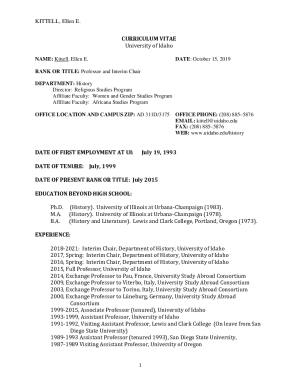 Fillable Online KITTELL, Ellen E. 1 CURRICULUM VITAE University of ...