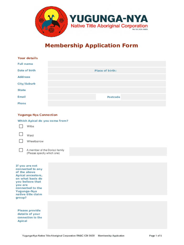 Fillable Online Membership Application Form - Yugunga-Nya Fax Email ...