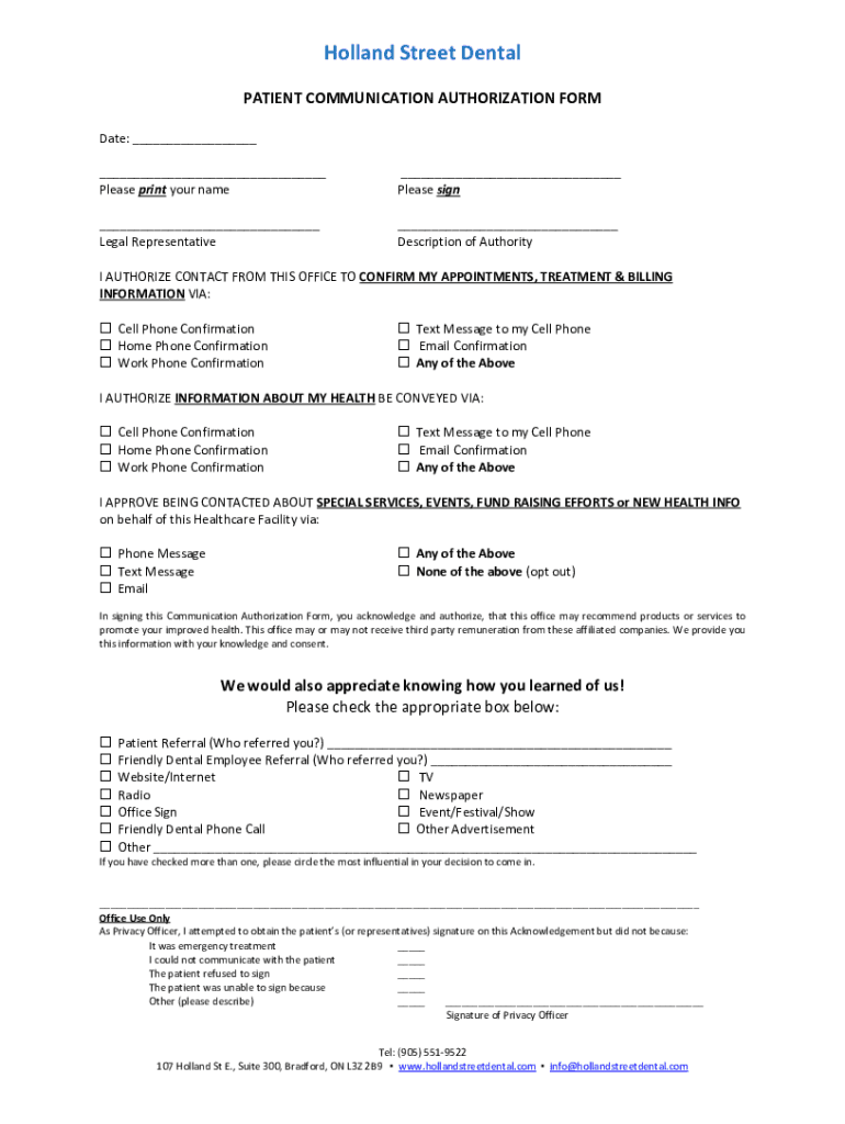 Fillable Online Patient Communication Authorization Form Fax Email ...