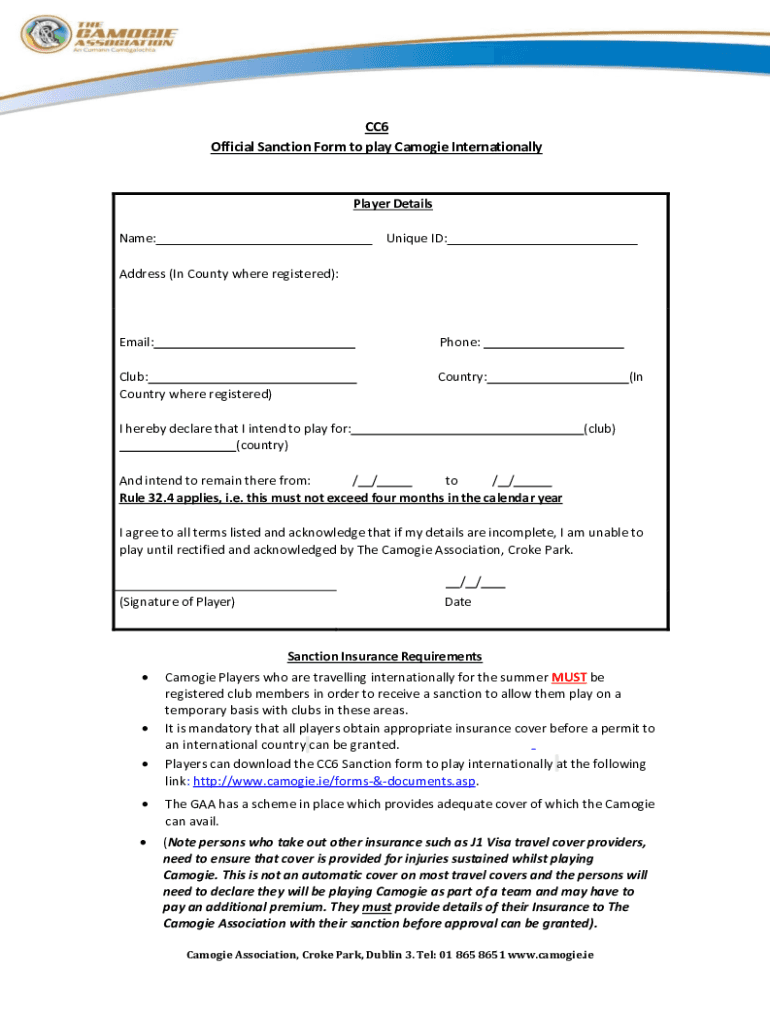 Fillable Online Fillable Online CC6 Official Sanction Form - The ...