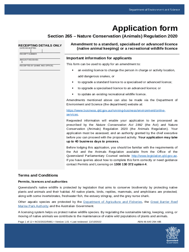NCS/2022/5981 Application - Amendment to a standard, specialised or advance licence (native ...