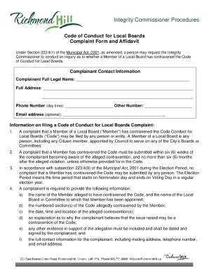 Fillable Online Local Board Code of Conduct Complaint Form and ...